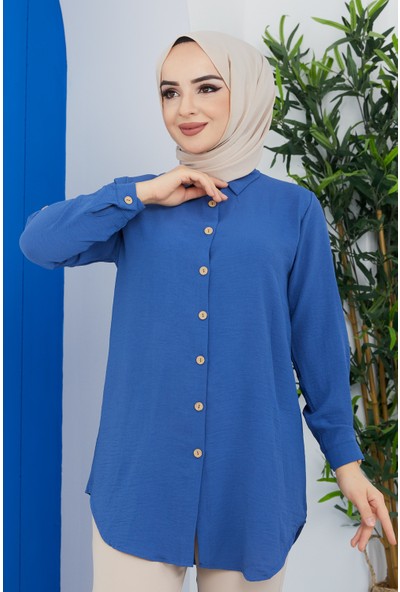 İmaj Butik Düğmeli Ayrobin Tesettür Tunik Gömlek İndigo İmaj Butik Düğmeli Ayrobin Tesettür Tunik Gömlek İndigo