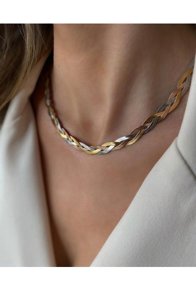 Yugen Concept Üç Renk Italyan Ezme Zincir Saç Örgüsü Çelik Kolye