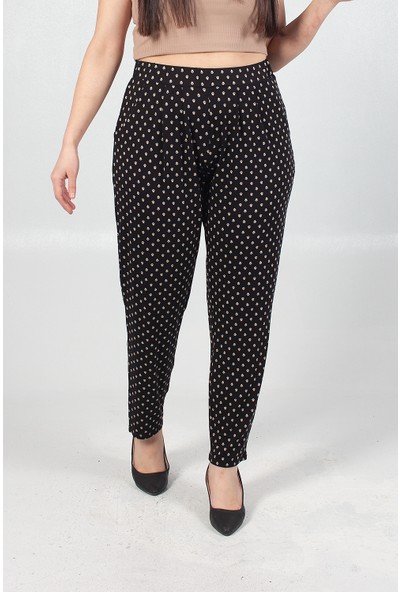 Truva Xxl Büyük Beden Kadın Giyim Kare Desenli Cepli Penye Şalvar Pantolon Siyah PN215