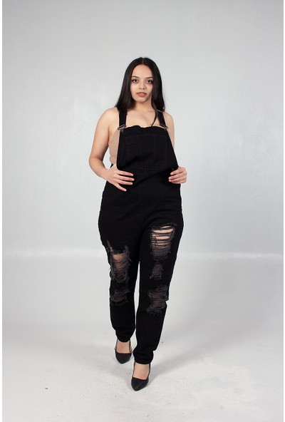 Truva Xxl Büyük Beden Kadın Giyim Yırtık Kot Pantolon Siyah TLM148