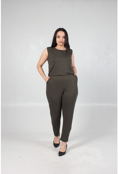 Truva Xxl Büyük Beden Kadın Giyim Penye Tulum Yeşil TLM150 Truva Xxl Büyük Beden Kadın Giyim Penye Tulum Yeşil TLM150