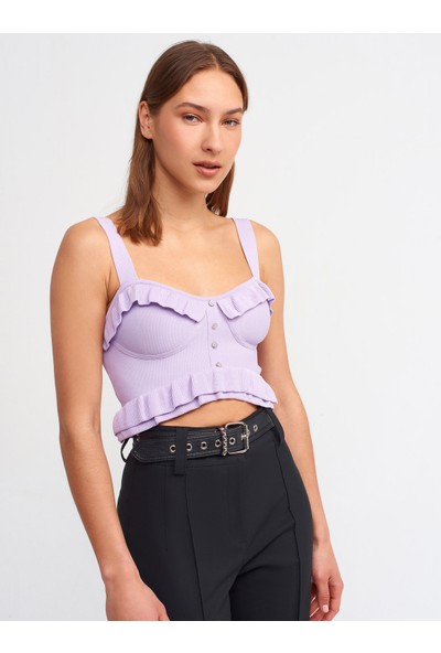 Dilvin 10151 Fırfırlı Askılı Triko Atlet-Lila Dilvin 10151 Fırfırlı Askılı Triko Atlet-Lila