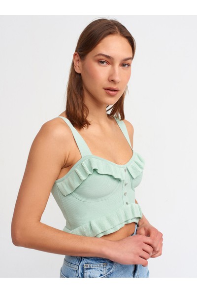 Dilvin 10151 Fırfırlı Askılı Triko Atlet-Mint