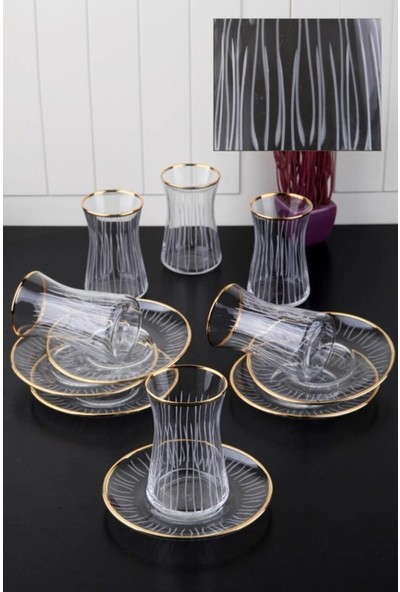 Paşabahçe Lüx Çizgi Desenli Altın Yaldızlı 12 Parça Çay Bardağı