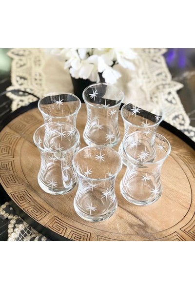 Panayır 6 Kişilik 6 Parça Yıldız Desenli Cam Çay Bardağı Seti Panayır 6 Kişilik 6 Parça Yıldız Desenli Cam Çay Bardağı Seti