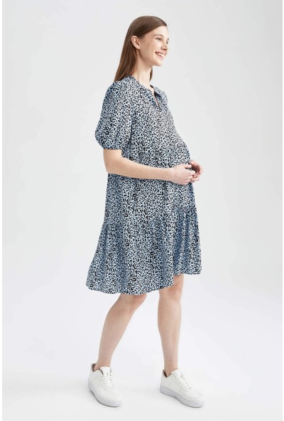 DeFacto A Kesim Desenli Bisiklet Yaka Yarım Kollu Volanlı  Hamile Elbisesi X3509AZ22SP DeFacto A Kesim Desenli Bisiklet Yaka Yarım Kollu Volanlı  Hamile Elbisesi X3509AZ22SP