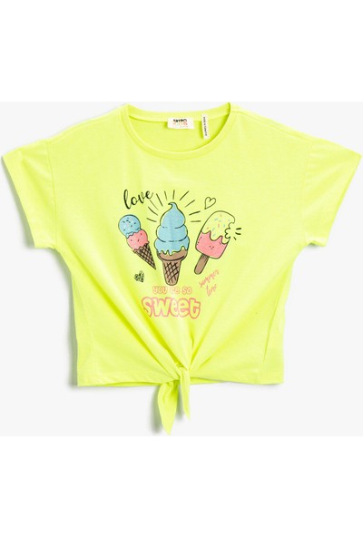 Koton Kız Çocuk Dondurma Baskılı Beli Bağcıklı Kısa Kollu Tişört