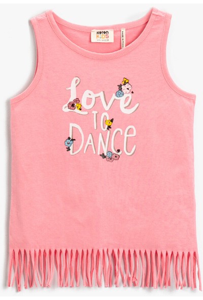 Koton Kız Çocuk Baskılı Bisiklet Yaka Püsküllü Atlet