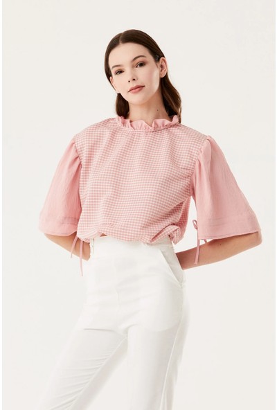 FullaModa Pötikare Desenli Beli Lastikli Bluz FullaModa Pötikare Desenli Beli Lastikli Bluz