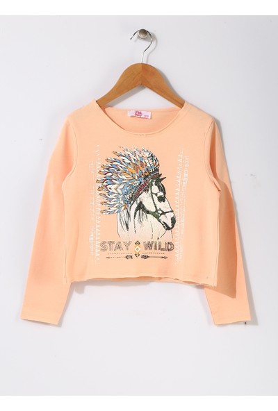 Pink&orange Kız Çocuk At Baskılı Somon Sweatshirt