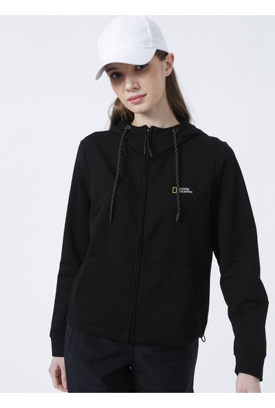 National Geographic Kapüşonlu Regular Fit Düz Siyah Kadın Sweatmont - W-Alaska National Geographic Kapüşonlu Regular Fit Düz Siyah Kadın Sweatmont - W-Alaska