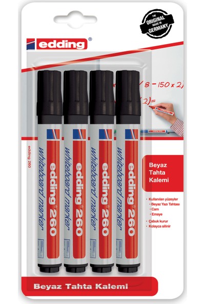 Edding Yazı Tahtası Kalemi 260/4'LÜ Siyah Edding Yazı Tahtası Kalemi 260/4'LÜ Siyah