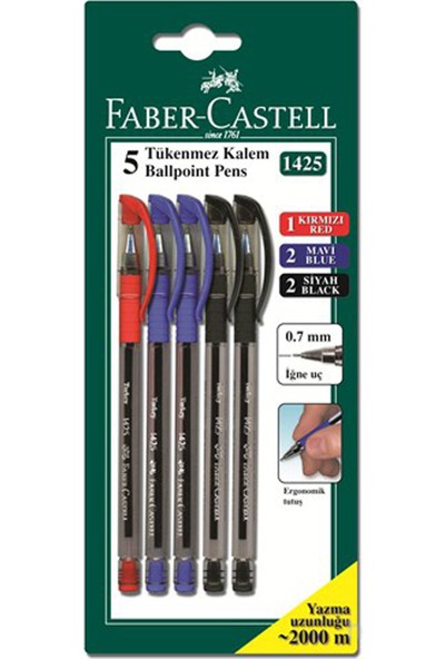 Faber-Castell Faber Castell 1425 5 Renk Tükenmez Kalem - 2 Siyah+2 Mavi+1 Kırmızı 5'li 5500142550 Faber-Castell Faber Castell 1425 5 Renk Tükenmez Kalem - 2 Siyah+2 Mavi+1 Kırmızı 5'li 5500142550