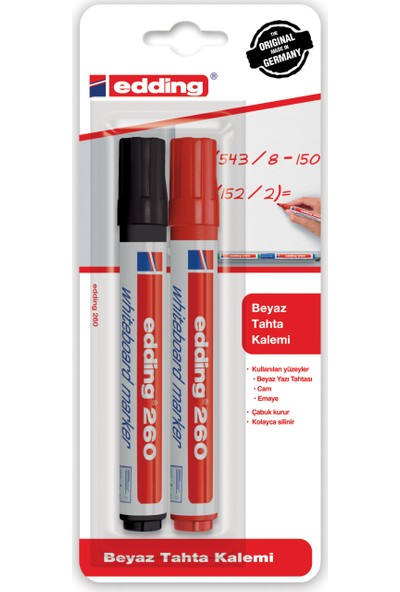 Edding Yazı Tahtası Kalemi 260/2'LI Siyah Kırmızı
