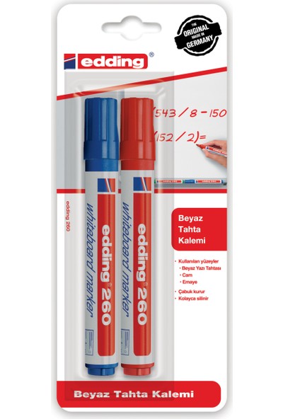 Edding Yazı Tahtası Kalemi 260/2 Kırmızı Mavi Edding Yazı Tahtası Kalemi 260/2 Kırmızı Mavi