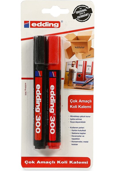 Edding Çok Amaçlı Koli Kalemi 2li Blister Siyah Kırmızı