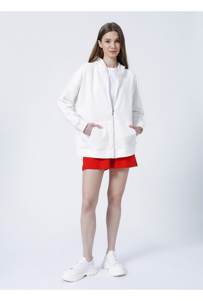 Fabrika Kapüşonlu Geniş Fit Düz Ekru Kadın Sweatshirt - TATAM Fabrika Kapüşonlu Geniş Fit Düz Ekru Kadın Sweatshirt - TATAM