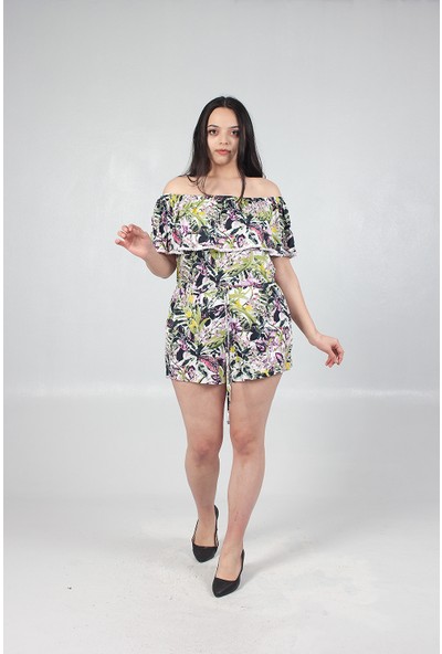 Truva Xxl Büyük Beden Kadın Giyim Omuz Detaylı Tulum Desenli TLM151 Truva Xxl Büyük Beden Kadın Giyim Omuz Detaylı Tulum Desenli TLM151