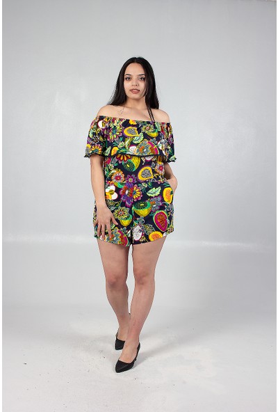 Truva Xxl Büyük Beden Kadın Giyim Omuz Detaylı Tulum Desenli TLM152 Truva Xxl Büyük Beden Kadın Giyim Omuz Detaylı Tulum Desenli TLM152