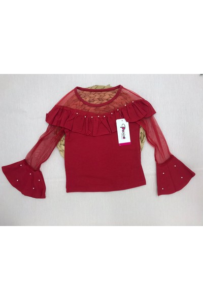 Panino Kız Çocuk Ispanyol Boncuklu Tül Kol Bluz