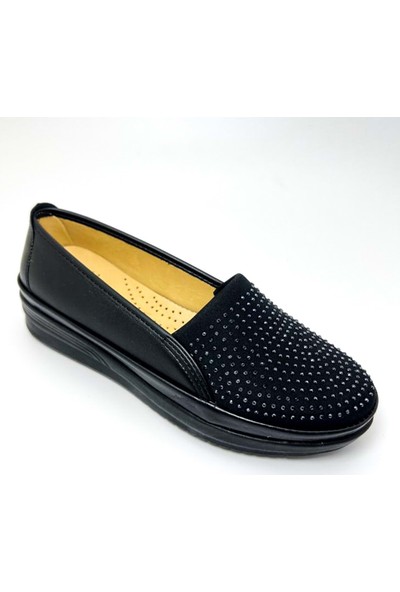 Bulut Ayakkabı Siyah Kadın Streç Taşlı Günlük Babet Ayakkabı - Siyah - 41