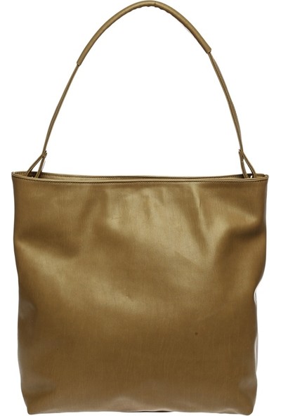 Limon Deri Görünümlü Fermuarlı Iç Cepli Vizon Kadın Çanta