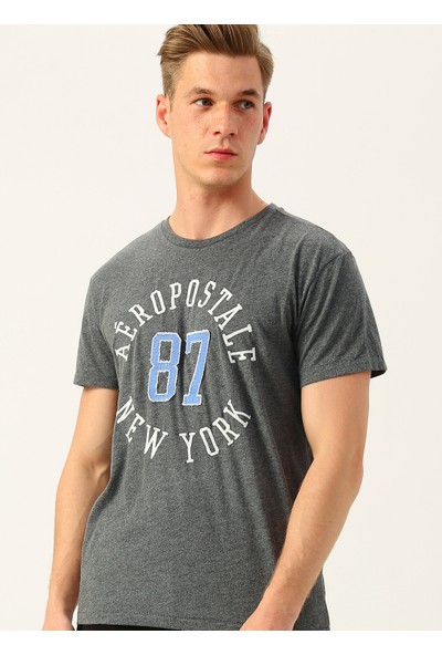 Aeropostale Bisiklet Yaka Gri Melanj Erkek T-Shirt