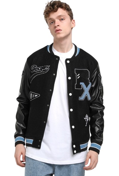 Rocqerx Siyah Unisex Regular Deri Kol Patch Detaylı Kaşe Kolej Ceket RXCHR0356543402 Rocqerx Siyah Unisex Regular Deri Kol Patch Detaylı Kaşe Kolej Ceket RXCHR0356543402