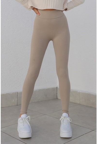Amazoons Kadın Bej Fitilli Ekstra Yüksek Bel Toparlayıcı Tayt