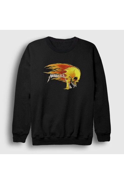Presmono Unisex Siyah Fire Metallica Sweatshirt
