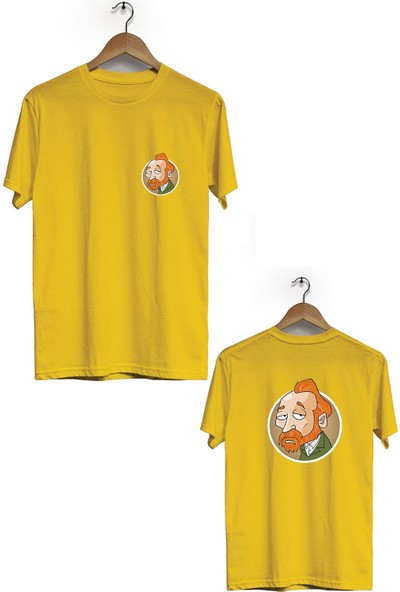 Van Gogh Ön Arka Baskılı Bisiklet Yaka Kısa Kollu Tişört BLL868