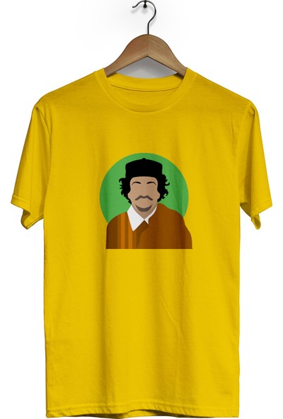 Hero Tasarım Muammar Gaddafi Bisiklet Yaka Kısa Kollu Tişört BLL939