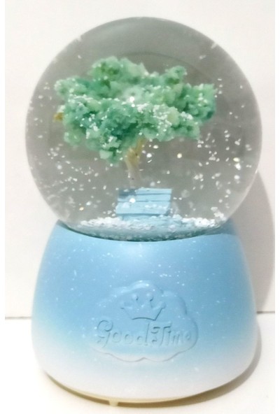 BRK Home Işıklı, Müzikli, Ağaç Dekorlu Mavi Renk Kar Küresi