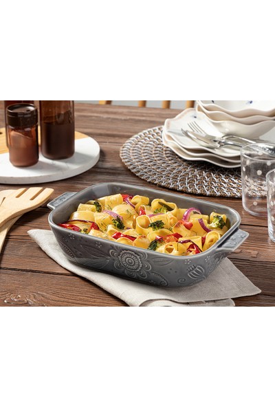 English Home Floral Poem Stoneware Fırın Kabı 27,5X16X6 cm Gri