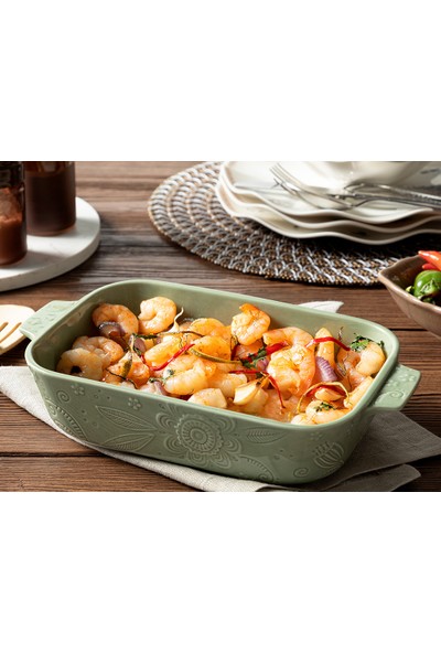 English Home Floral Poem Stoneware Fırın Kabı 27,5X16X6 cm Yeşil