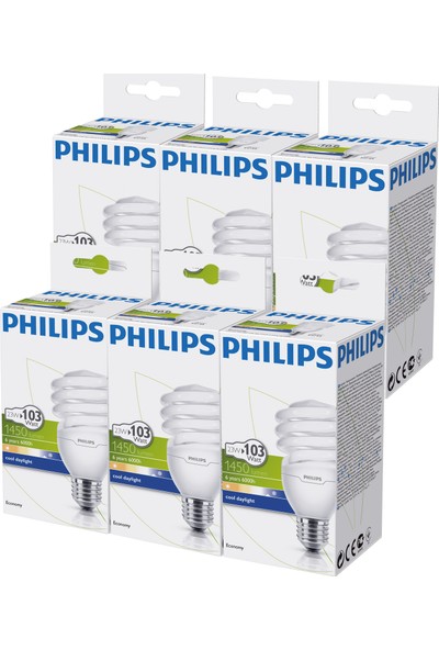 Philips EconomyTwister 23W E27 Normal Duy Beyaz Işık 6'lı Ekopaket Philips EconomyTwister 23W E27 Normal Duy Beyaz Işık 6'lı Ekopaket
