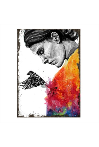 Cakasepetim Ahşap Tablo Yağlı Boya Çalışması Kadın ve Kalpten Ayrılan Kuş Cakasepetim Ahşap Tablo Yağlı Boya Çalışması Kadın ve Kalpten Ayrılan Kuş