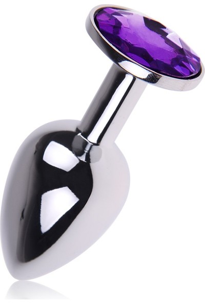 Pretty Gümüş Metal Mor Taşlı Lüks Anal Plug Anal Tıkaç Anal Tıpa 7 Cm