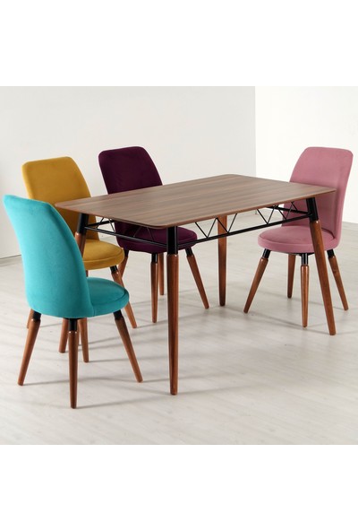 Evform Stork 4 Kişilik Masa Sandalye Mutfak Masası Takımı Gökkuşağı Taytüyü