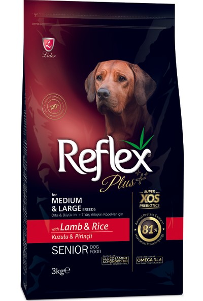 Reflex Plus Orta&Büyük Irk Kuzu&Pirinç Yaşlı Köpek Maması 3 Kg Reflex Plus Orta&Büyük Irk Kuzu&Pirinç Yaşlı Köpek Maması 3 Kg