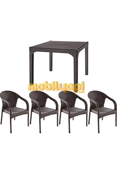 Holiday Plastik Kahverengi Ege Rattan Koltuk Hk-725 (4) - Comfort(90x90) Camlı Masa Hm-710 (1) Set Holiday Plastik Kahverengi Ege Rattan Koltuk Hk-725 (4) - Comfort(90x90) Camlı Masa Hm-710 (1) Set