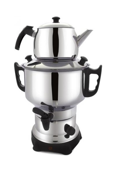 Armağan 1100W Termostatlı Klasik 6 Litre Büyük Boy Semaver Çelik Kapaklı (Siyah)