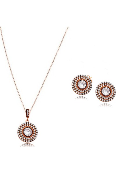 Silver & Silver Elmas Kolye, Küpe Set