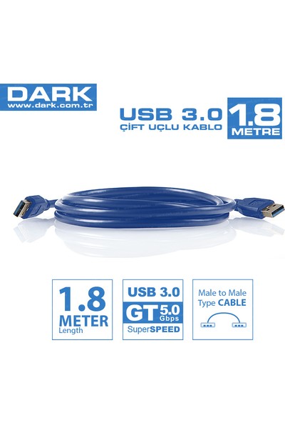 Dark USB 3.0 1.8m USB to USB Bağlantı Kablosu (DK-CB-USB3AL180)