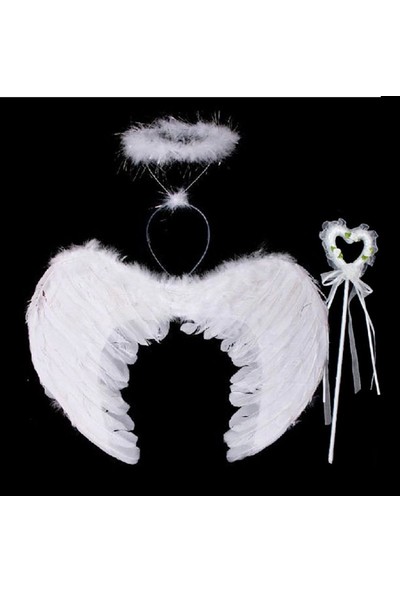 Jw Kız Çocuğu Melek Kostümü Melek Kanat + Taç + Asa Beyaz