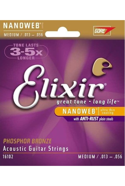 Elixir 16102 Nanoweb Phosphor Bronze Akustik Gitar Teli (13-56) Elixir 16102 Nanoweb Phosphor Bronze Akustik Gitar Teli (13-56)