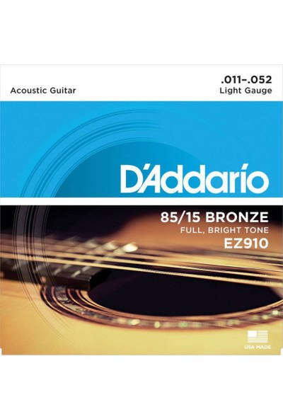 D'Addario EZ910 85/15 Bronze Akustik Gitar Teli (011-052) D'Addario EZ910 85/15 Bronze Akustik Gitar Teli (011-052)