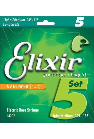 Elixir 14207 Nanoweb Light Medium 5 Telli Bas Gitar Teli (45-135) Elixir 14207 Nanoweb Light Medium 5 Telli Bas Gitar Teli (45-135)