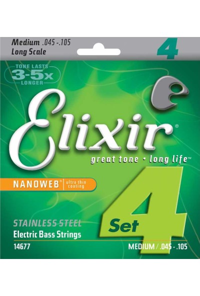 Elixir 14677 Nanoweb Medium 4 Telli Bas Gitar Teli (45-105) Elixir 14677 Nanoweb Medium 4 Telli Bas Gitar Teli (45-105)