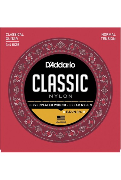 D'Addario EJ27N 3/4 Normal Tension Klasik Gitar Teli D'Addario EJ27N 3/4 Normal Tension Klasik Gitar Teli